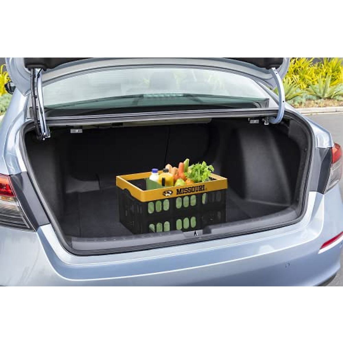 Set of 2 NCAA University of Missouri Stackable & Collapsible Crate / Storage Bin - Perfect For Books, Clothes in Dorms, Rooms & Closets - Basket Collapses / Ideal for Price Club Runs 50 Lb Capacity