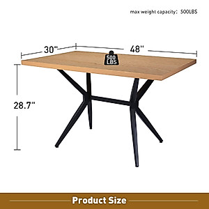 LUCKYERMORE 48 X 30 Inch Dining Table for 4-6 Persons, Wood Kitchen Table with 1.5" Thickness Tabletop and Solid Metal Legs, Rectangular Modern Coffee Table for Dining Room, Living Room, Cafe, Bar