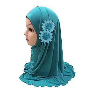 Girls Hijab Scarf with Flowers, Soft Muslim Hijab Islamic Scarf Shawls for 2-7Y
