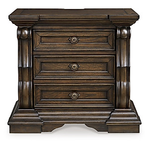 Signature Design by Ashley Maylee Classic 2 Drawer Nightstand with Pull-Out Tray, Power Supply and USB Ports, 29.5" Tall, Dark Brown