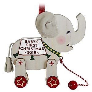 Hallmark Keepsake Christmas Ornament 2019 Year Dated, Baby’s First Christmas Elephant Pull Toy, Wood