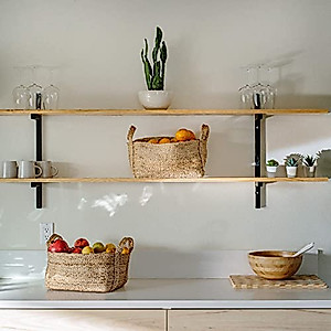 GooBloo Handmade Woven Basket 100% Jute - 10” x 7” - Set of 2- Storage Basket for Living Room, Toys, Storage, Towels or Nursery - Wicker Baskets with Handles - Handmade Natural Bathroom Hampers