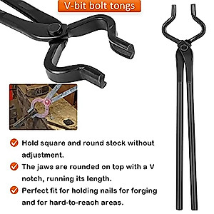 Blacksmith Forging Tools Knife Making Tongs Set Fire Tongs Anvil Blacksmithing Tongs Forge Tools Includes V-Bit Bolt Tongs, Wolf Jaw Tongs, Flat Tongs, Blade Tongs (Pack of 4)