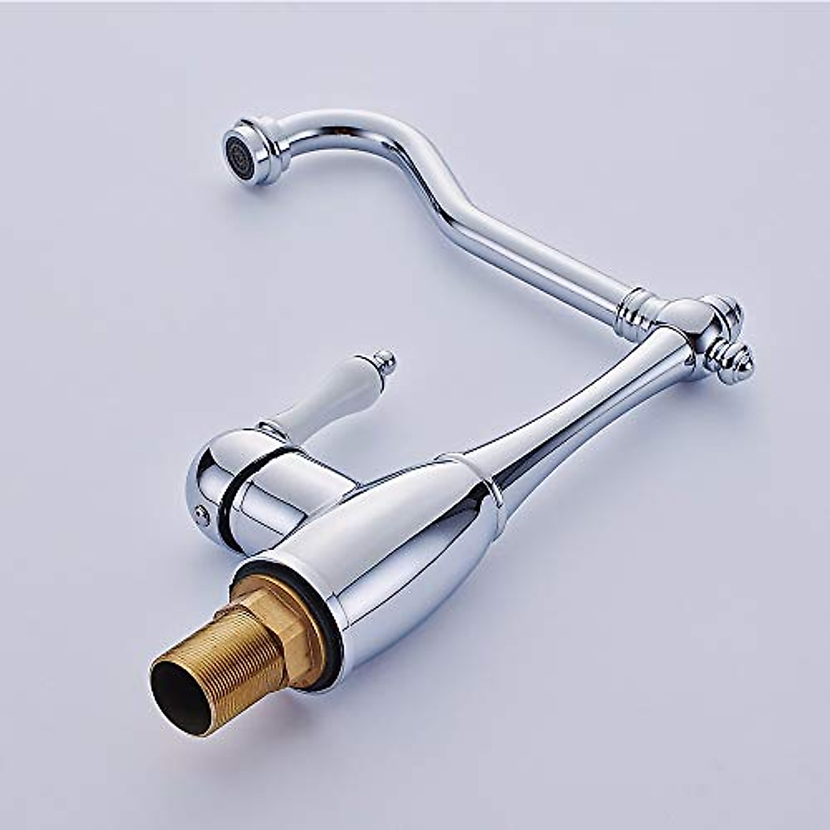 Kitchen Sink Faucet for Bar Farmhouse Commercial, Solid Brass Kitchen Faucet Mixer, Single Hole 360 Rotate Kitchen Tap, Silver Chrome Kitchen Sink Faucet