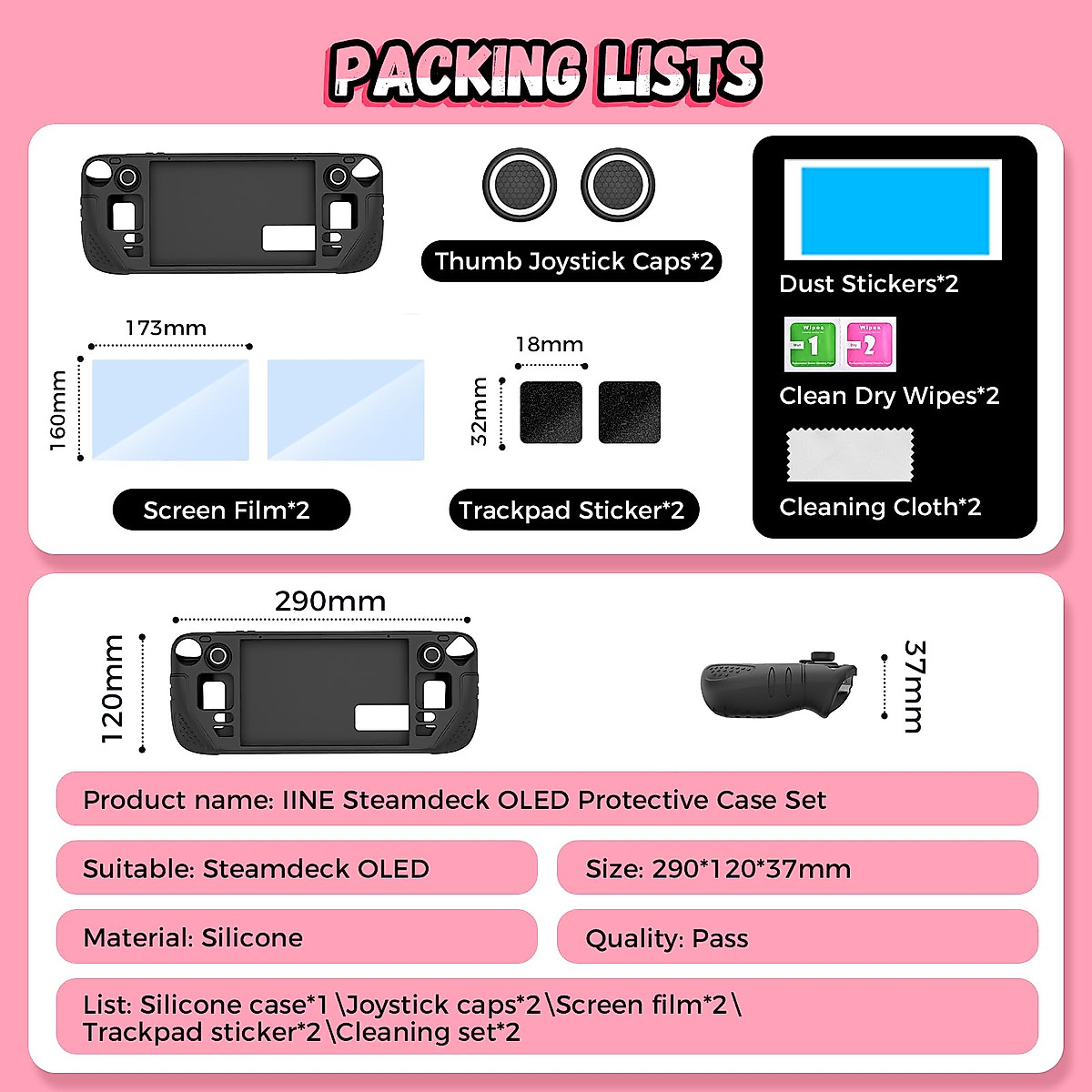 Protective Case for Steam Desk OLED, IINE Steamdesk OLED Silicone Cover Case, 9-in-1 Protective Silicone Shell with Anti-Scratch Cover Protector, Steam Deck OLED Accessories Set, Black