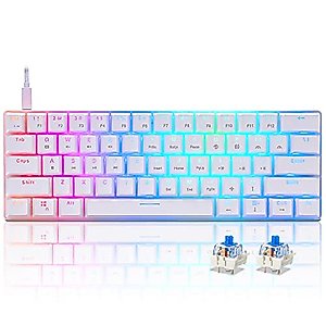 60% Mechanical Keyboard Gaming RGB Backlit with app Compact 61 Key Portable Mini Keyboard Blue MX Switch Compatible with Windows iMac Laptop PC Computer Office Gamer(White)