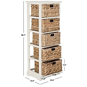 SAFAVIEH Home Collection Vedette Distressed White 5-Drawer Wicker Basket Storage Tower (Fully Assembled)