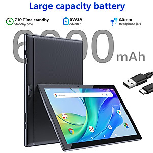 YQSAVIOR Android 13 Tablet 10 Inch, 12GB RAM 128GB ROM 1TB Expand, 2 in 1 Computer Tablet with Keyboard, IPS HD Screen, 6000mAh, 2.4G/5G/WiFi 6 Bluetooth 5.0 Tablet Pc with Stylus, Mouse, Black