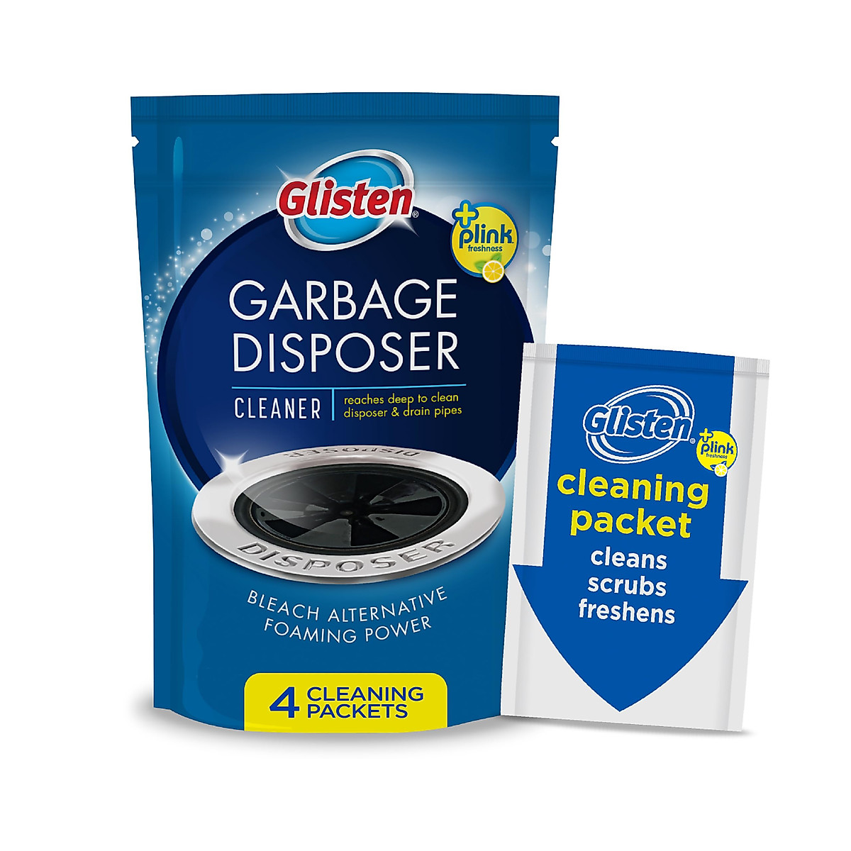 Glisten Garbage Disposer Cleaner, Odor Eliminator with Foaming Action, Removes Build-up and Deep Cleans, Lemon Scent, 4 Uses
