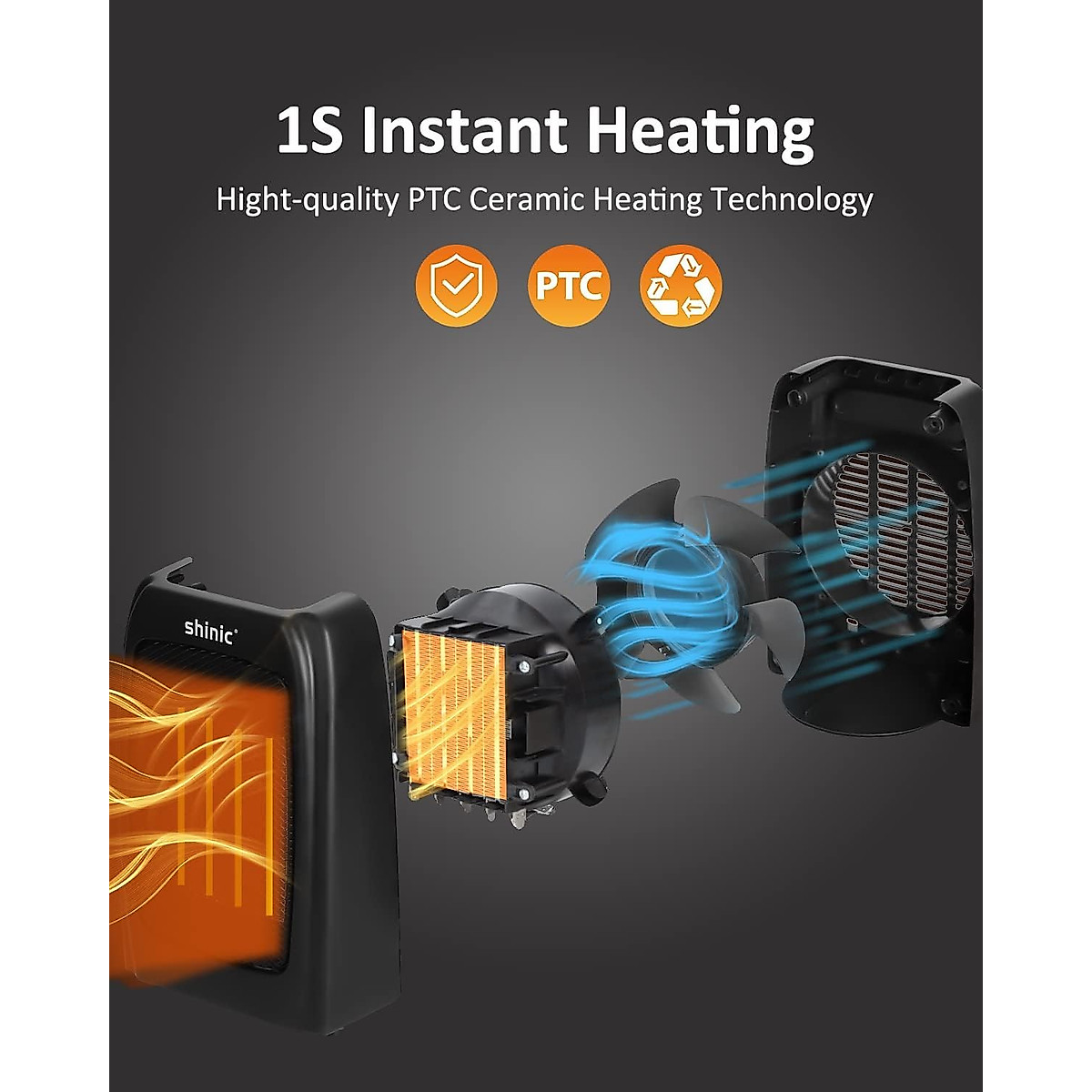 Shinic Space Heater,1500W Milkhouse Heater with Thermostat, Overheat protection, Tip-Over Auto Shut Off, Utility Heater for Garage, Bedroom, Greenhouse