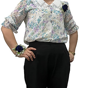 Corsage and Boutonniere Set,2PCS Artificial Rose Wrist Corsage Wristlet,for Wedding Bridal Bridesmaid Wrist Corsage Corsage Ball Decoration (Dark Blue)