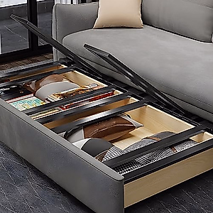 LAKIQ Contemporary Fabric Sofa Bed with Storage Convertible Sleeper Sofa Couch Bed Square Arm Sofa Bed with Bolster Pillows(49" L x 35" W x 28" H)