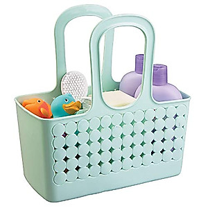 iDesign Plastic Divided Shower Caddy Tote, College Essential for Dorm Room, Communal and Shared Bathroom, The Orbz Collection - 11.75" x 6" x 12", Mint Green