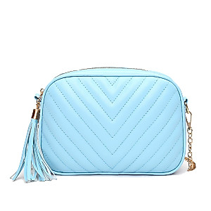 H HANBELLA - A FASHION TRENDY COLLECTION. FOREVER. - Girls Small Crossbody Camera Bag with Chain Strap and Tassel Light Blue