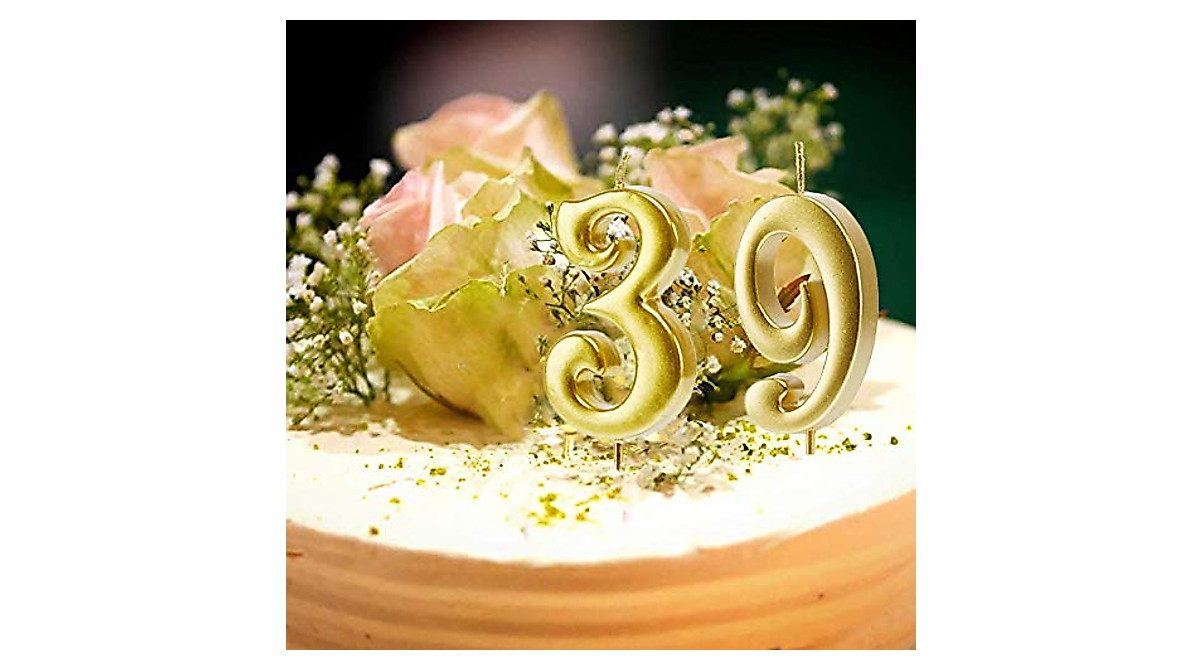 Gold Number 39 Candles - Elegant Cake Toppers for 39th Birthday