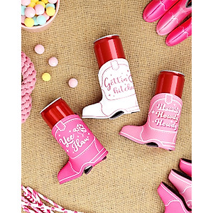 12 Pack Cowgirl Boot Bachelorette Party Skinny Can Sleeves Disco Cowgirl Slim Beverage Sleeves Favor Bridal Shower Insulated Neoprene Drink Holder for Western Themed Space Cowgirl Party Decorations