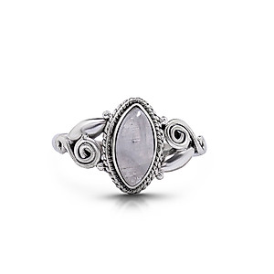 Koral Jewelry Moonstone Vintage Gipsy Spiral Side Small Ring 925 Sterling Silver Boho Chic US Size 5 6 7 8 9 (8)
