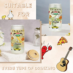 PuGez Friends Glass Cup with Lid and Straw, Friends TV Show Merchandise, Friends Gifts for Fans, Friends TV Show Gifts, Friends Merchandise Gifts, 16 Oz Friends Can Glass Drinking Glasses