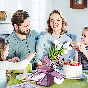 Giiffu Mothers Day Card, Tea Theme, Tea Time 3D Pop Up Card, 3D Flower Pop Up Greeting Card with Note Card and Envelopes, for Mothers Day, Birthday, Tea Party (Purple)