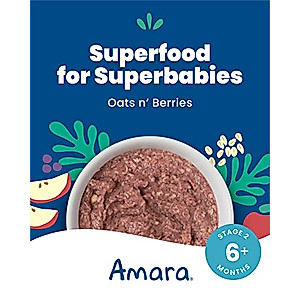 Amara Organic Baby Food - Stage 2 - Oats & Berries - Baby Cereal to Mix With Breastmilk, Water or Baby Formula - Shelf Stable Baby Food Pouches Made from Organic Fruit and Veggies - 10 Pouches, 3.5oz Per Serving