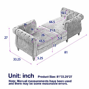 Loveseat Sofa,81"W Chenille Small Couch,Upholstered Face-to-face Comfy Sofa w Button Tufted & Nailhead Trim,Mid Century Modern Couch,Lounge Sofa w Scroll Arms&Gourd legs for Living Room,Office(Beige)