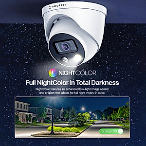 Amcrest UltraHD 4K (8MP) IP POE AI Camera, 4K @30fps, 98ft Night Color Vision F1.0, Security Outdoor Turret Camera, Vehicle & Human Detection, Active Deterrents, Built in Microphone, IP8M-DT3949EW-3AI