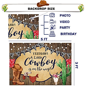 123 PCs Cowboy Baby Shower Decorations for Boy, Fiesec Western Rodeo Wild West Baby Shower Decorations A Little Cowboy Is On The Way Backdrop Balloon Garland Arch Banner Cake Cupcake Topper Sash