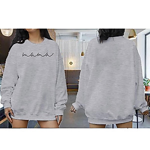 Women Lightweight Sweatshirt Tshirt Mama Letter Print Long Sleeve Casual Crewneck Pullover Tops (Light Grey, M)