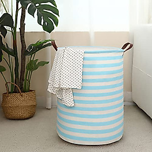 Yanzhi 2 Pcs Laundry Hamper With Leather Handles,20 inch Tall Large Collapsible Round Laundry Basket,Separator Clothes Hamper Basket Foldable Laundry Organizer for Clothes Storage(Blue tw)
