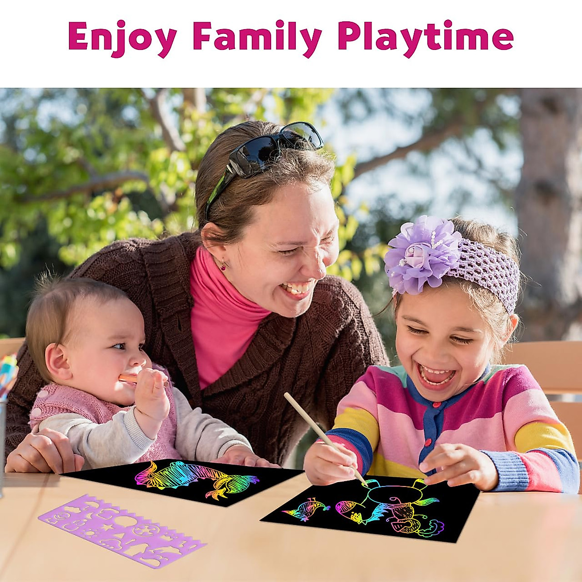 ZMLM Scratch Paper Art Set, 60 Pcs Rainbow Magic Scratch Paper for Kids Black Scratch Off Art Crafts Kits Notes with 5 Wooden Stylus for Girls Boys Toy Halloween Party Game Christmas Birthday Gift