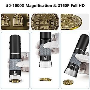 Bysameyee 4K 3840x2160P Wireless Digital Microscope, Handheld HD USB Inspection Camera Endoscope 50x-1000x Magnification, Compatible with iPhone iPad Android Phone Tablet Windows Mac (with Stand)