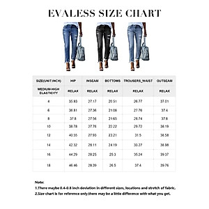 EVALESS Women Destroyed Raw Hem Straight Leg Skinny Jeans Ripped Hole Boyfriend Denim Pants Blue 10