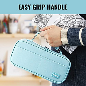 JOINPRO Pencil Case, Large Capacity Pencil Case Organizer; Double Zipper Storage Bag; Big Pencil Pouch for College School Office Teen Girl Boy Men Women Adult (Light Blue)