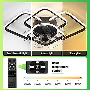Ceiling Fans with Lights,27" Modern Flush Mount Ceiling Fan with Geometric Dimmable LED Light,Remote Controlled Ceiling Fan 6 Speed Adjustable Smart Ceiling Fans for Bedroom Living Room Decoration