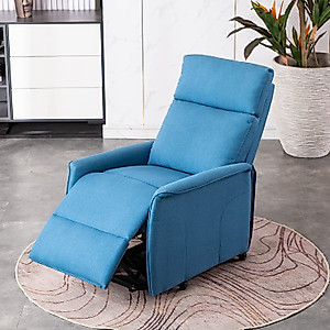 MELLCOM Power Lift Recliner Chair Sofa for Elderly with Massage and Heat, Fabric Electric Massage Recliner with Side Pocket and Wired Remote Control, Linen Blue