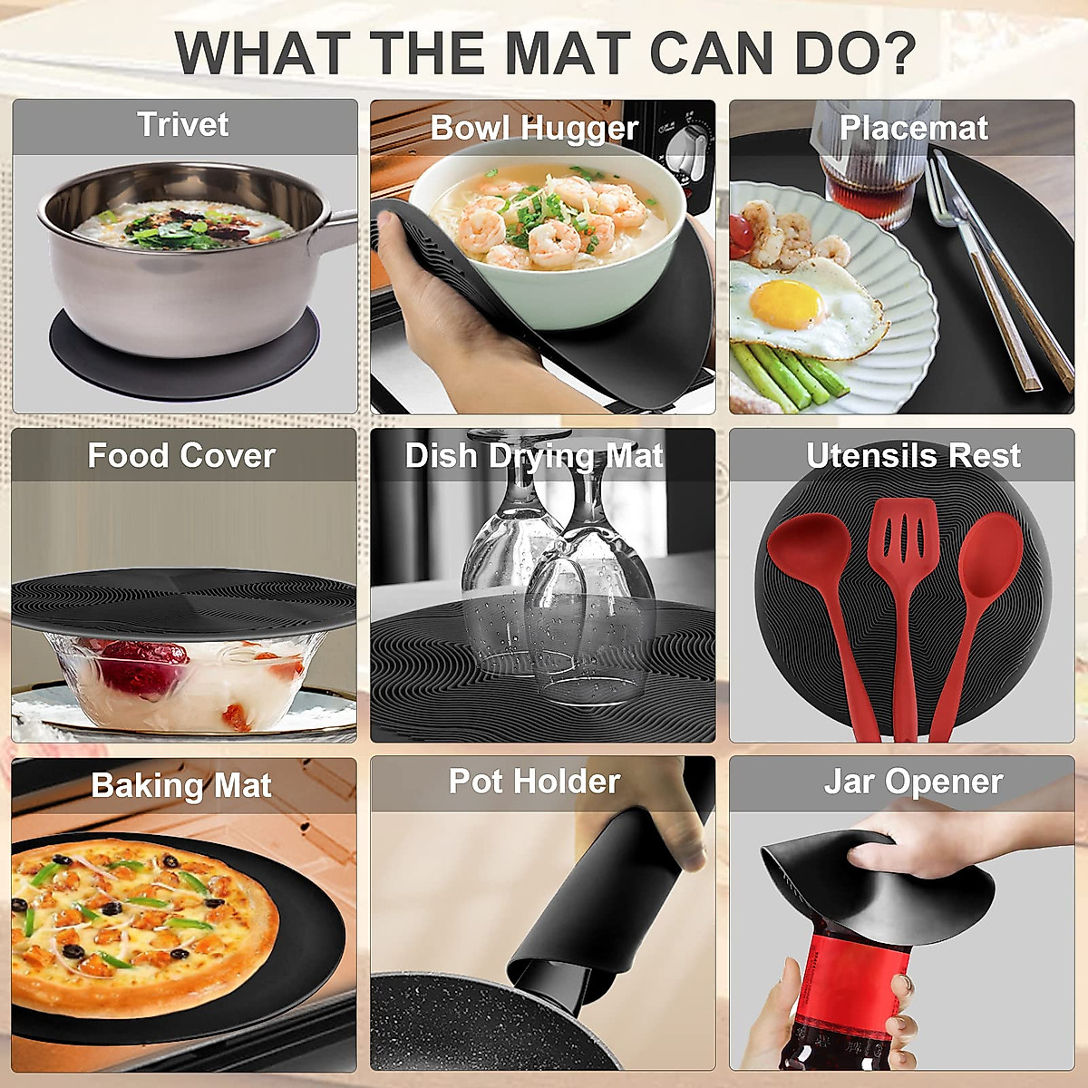 3 in 1, JesDiary Microwave Cover & Multi-purpose Mat-10" as Bowl Holder, 8" as Bowl Lid, Cover for Plate Food Splatter Guard & Kitchen Colander Gadget,Collapsible BPA Free Dish Washing Safe,Dark Grey