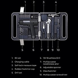 HOTO Cordless Brushless Drill Tool Set, Outstanding Appearance, Hidden Buckle, Unique LED Screen, Intelligent Digital Display, Safe, Exquisite & Practical, High-end Drill Kit for Home/Daily Use