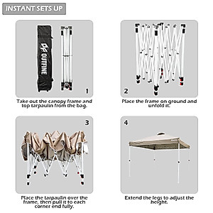 OUTFINE Pop-up Canopy 10x10 Patio Tent Instant Gazebo Canopy with Wheeled Bag,Canopy Sandbags x4,Tent Stakesx8 (khaki, 10 * 10FT)
