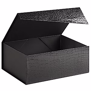Sovietiep 3 Pack Elegant Black Gift Boxes 9.8x6.8x4 Inch, Crocodile Leather Paper Gift Box for Gift Packaging, Bridesmaid Proposal Box, Groomsmen Proposal Box, Birthday Party Box, Christmas Box(3 Powerful Magnet for Each Box) - Extra Ribbon, Tag, Card