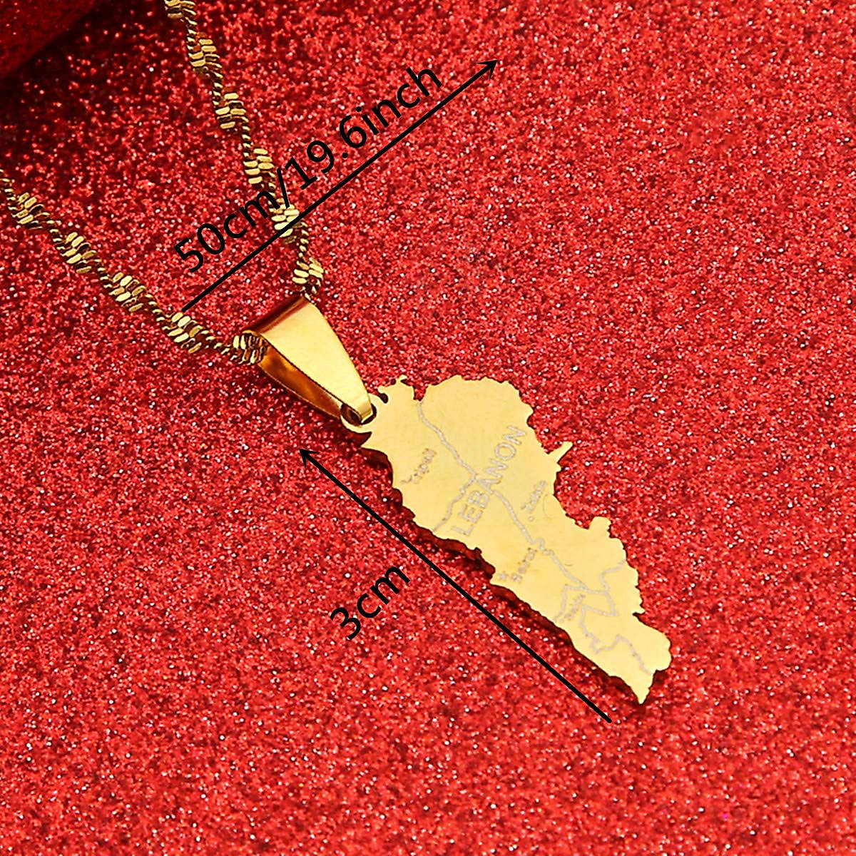 Stainless Steel Lebanon Map Pendant Necklace Liban Map of Lebanese Patriotic Charm Jewelry Gifts (Gold)