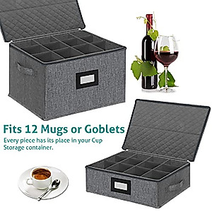 Merb Home - China Storage Set - Dinnerware & Glass Storage Containers - Hard Shell and Stackable Storage Boxes - Protects Dishes Cups and Mugs, Felt Plate Dividers Included (6-Pieces Grey)