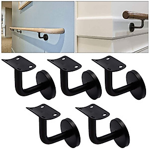 LOEQIAN 5 Pack Black Stainless Steel Handrail Bracket, Heavy Duty Staircase Handrail Brackets, Stair Railing Brackets for Handrail, Hand Rail Mounting Holders with Mounting Screws
