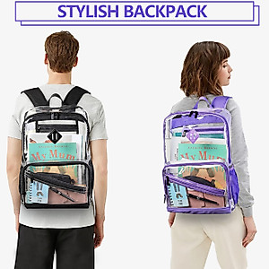 Kasqo Clear Backpack, 15.6 Inch Heavy Duty PVC Transparent Backpack See Through Backpacks for School, College, Sports, Work, Travel, Stadium Approved, White