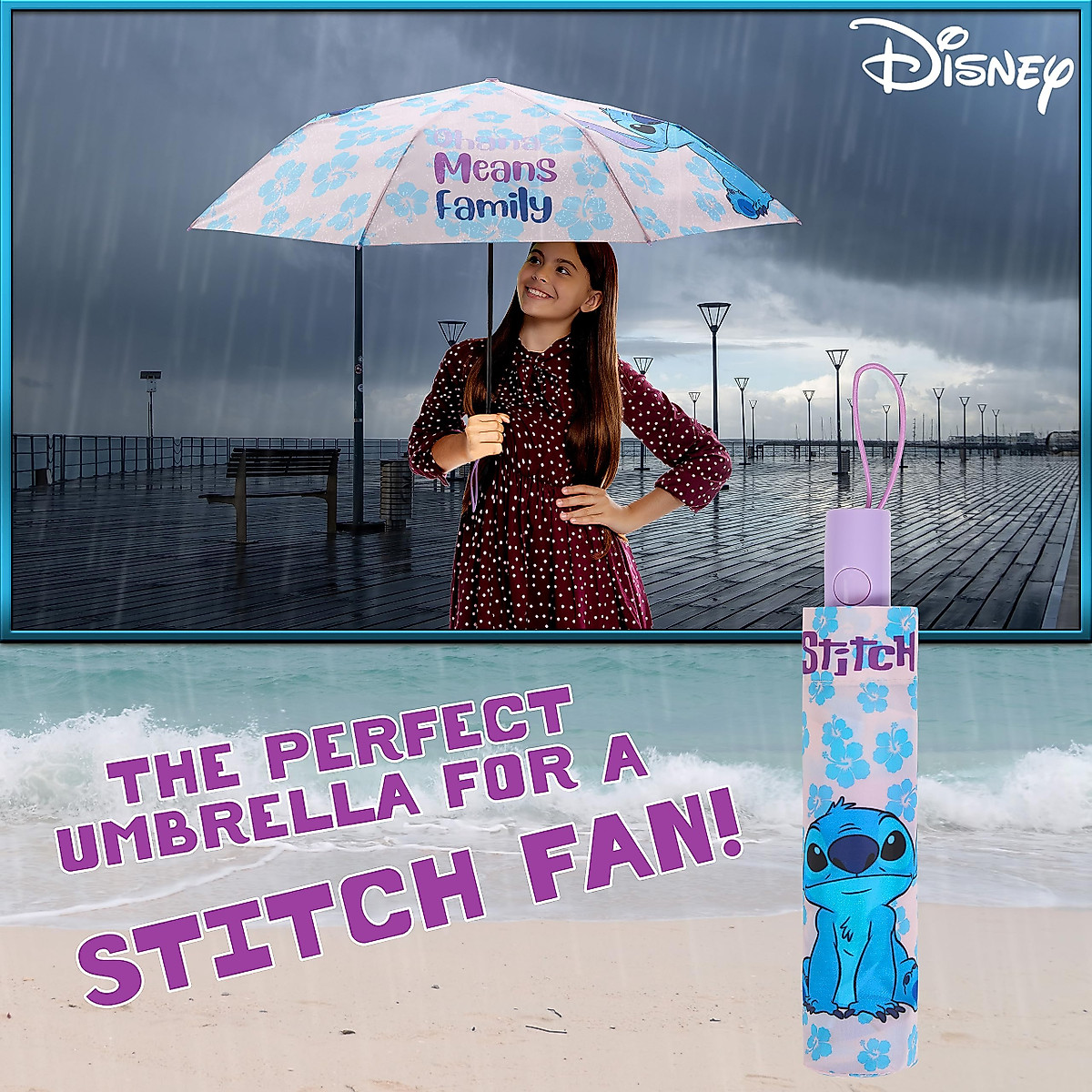 Disney Stitch Umbrella for Adults Teens Kids - Folding Telescopic Umbrella Lightweight Travel School Work Stitch Gifts