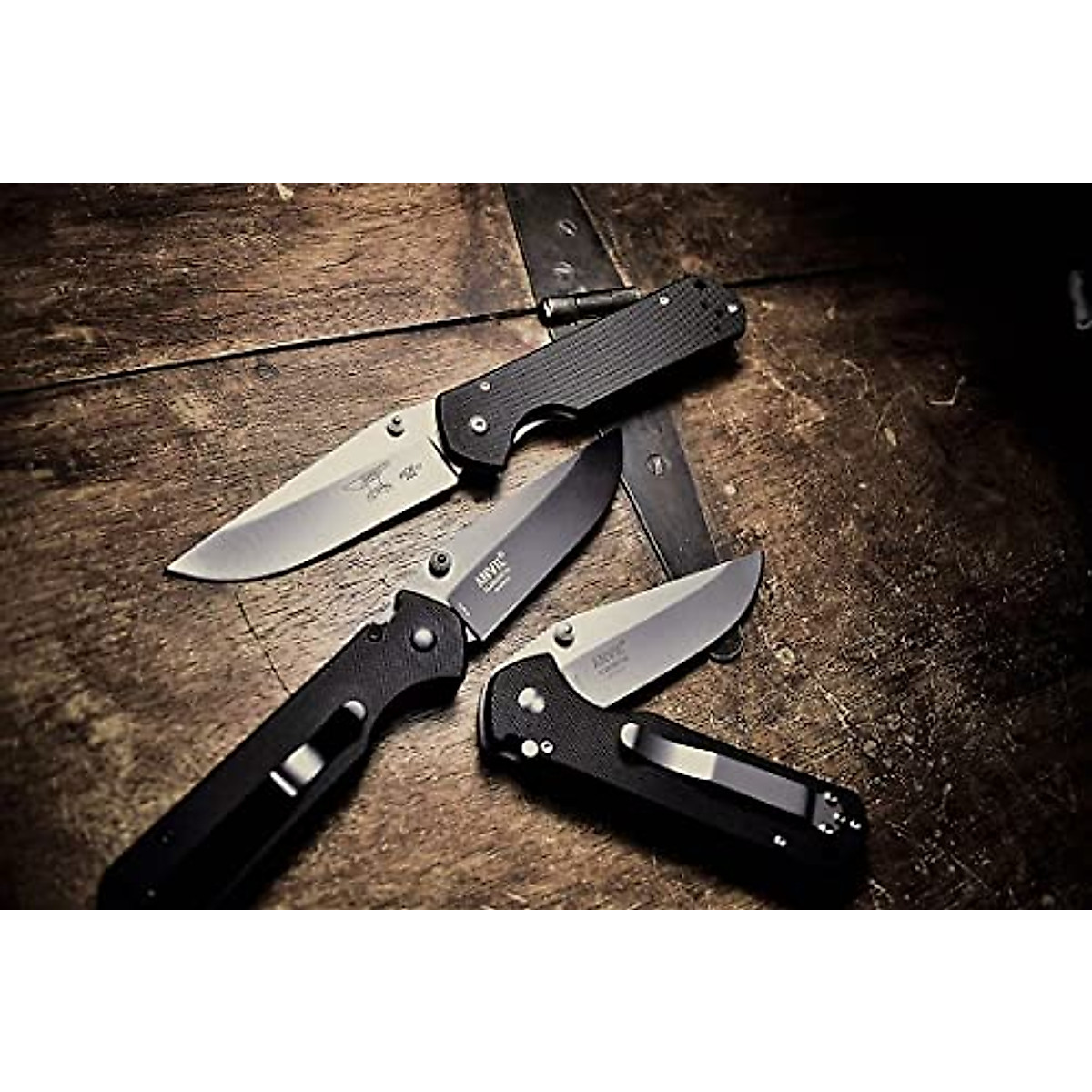 ANVIL BLADESMITHS ® - SILVERTIP - Pocket Knife, G-10 Black Handle, Straight Edge, Satin Blade