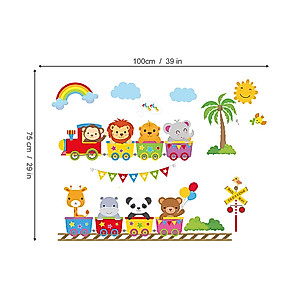 decalmile Animal Train Wall Decals Jungle Themed Wall Stickers Baby Nursery Kids Bedroom Wall Decor