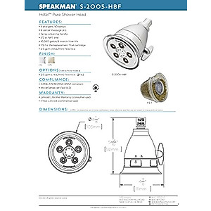 Speakman S-2005-HBF Hotel Pure Luxury Filtered Shower Head with Massage Setting, 2.5 GPM, Polished Chrome
