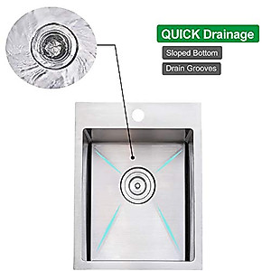 VALISY 15x20 Inch Bar Sink Drop In Kitchen Sink Topmount Stainless Steel Small Workstation Kitchen Bar Sink，Single Bowl Kitchen Sink for Laundry Wet Bar Prep RV Office Outdoor Yard