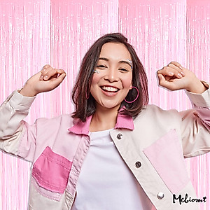 4 Pack Pink Fringe Curtain Backdrop, 3.2Ft x 6.6Ft Metallic Tinsel Foil Fringe Streamers Curtains Background for Photo Booth Birthday Wedding Baby Shower Party Thanksgiving Christmas Decorations