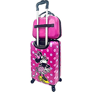 Fast Forward Kid’s Licensed Hard-Side 20” Spinner Luggage Carry-On Suitcase and Beauty Case Set (Minnie Mouse)